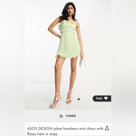 ASOS | Dresses | Asos Design Pleat Bandeau Mini Dress With Flippy Hem ...